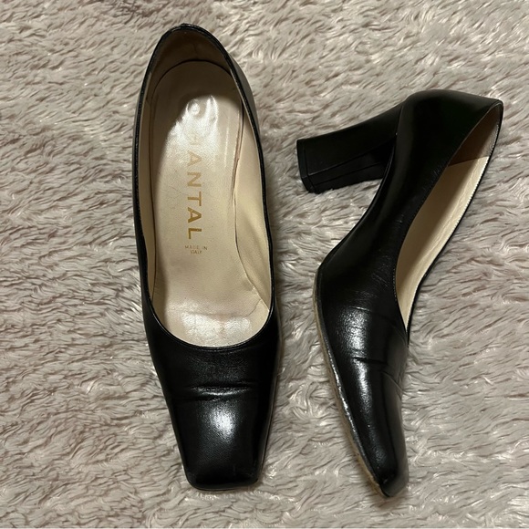 Chantal | Shoes | Chantal Black Square Toe Leather Pumps Sz 75 Made In ...